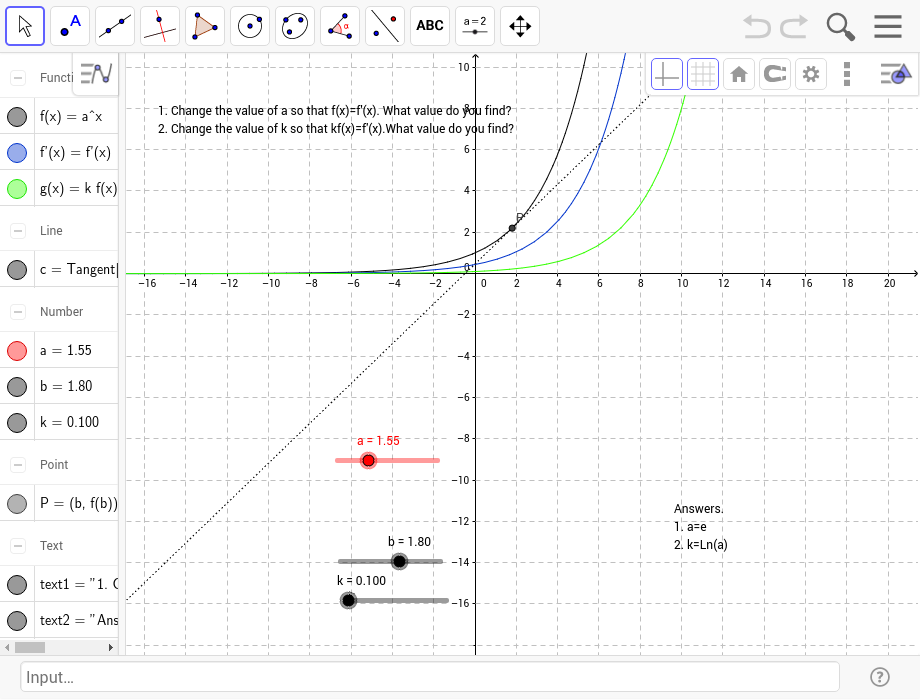 Derivatives of Exponential Functions – GeoGebra