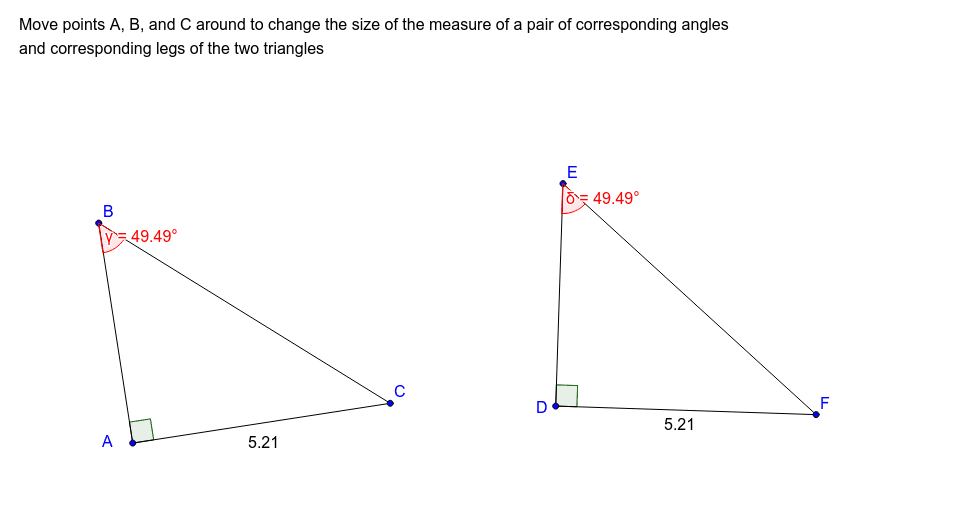 Leg-Angle Congruence – GeoGebra